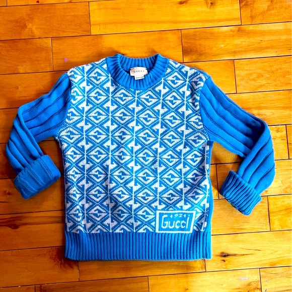 Gucci | Shirts & Tops | Gucci Blue Crewneck Sweaters | Poshmark